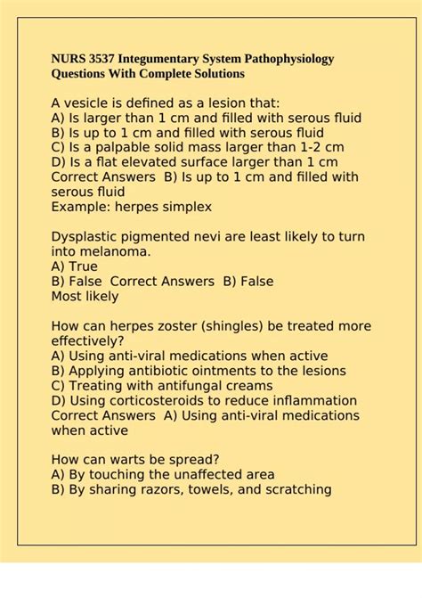 Nurs 3537 Integumentary System Pathophysiology Questions With Complete Solutions Nurs 3537