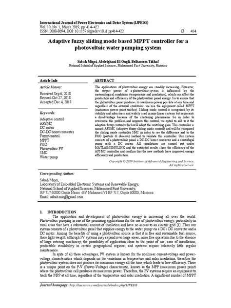 Adaptive Fuzzy Sliding Mode Based Mppt Controller For A Photovoltaic Water Pumping System Pdf