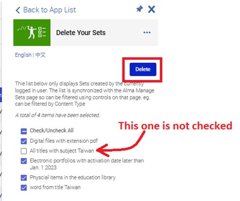 How To Activate And Use The Delete Your Sets Cloud App Ex Libris Developer Network