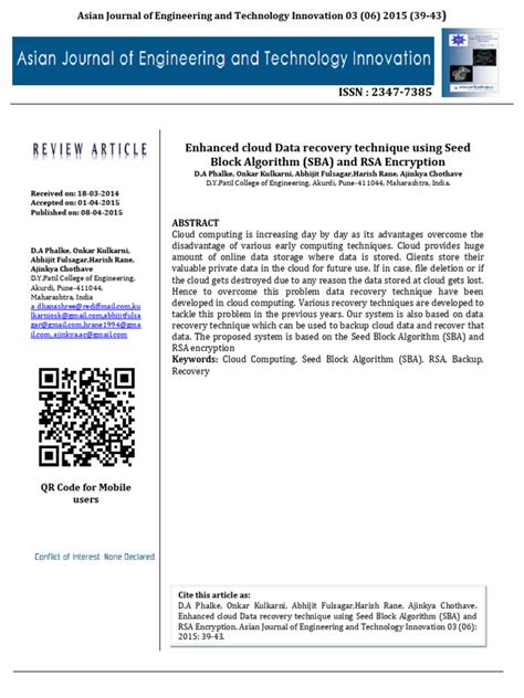 enhanced cloud data recovery technique using seed block algorithm sba