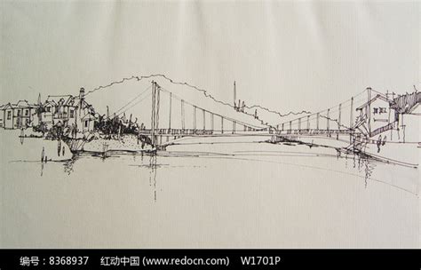 大桥手绘线稿