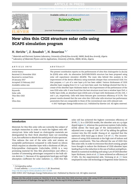 Pdf New Ultra Thin Cigs Structure Solar Cells Using Scaps Simulation Program