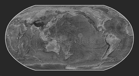 Tectonic Plate Boundaries On The World Grayscale Map 180 Pm R Stock Illustration