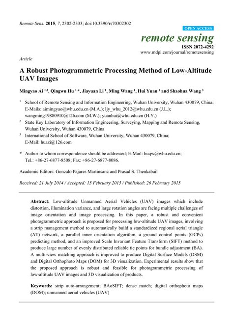 Pdf A Robust Photogrammetric Processing Method Of Low Altitude Uav Images