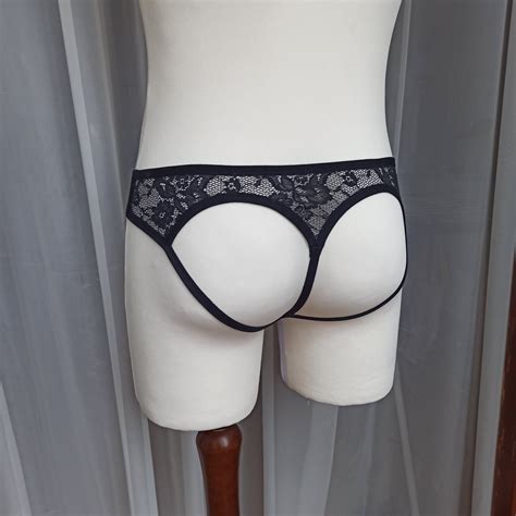 Black Lace Thong Men Underwear See Through Lingerie Enlarged Pouch Men Panties Men Lace