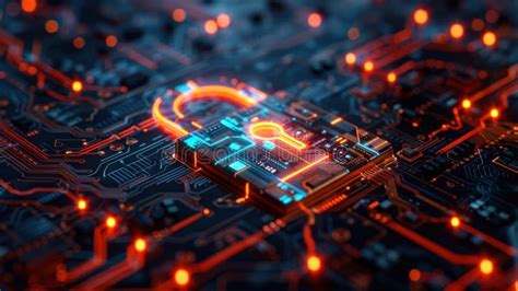 Glowing Padlock On A Digital Circuit Board Concept Cybersecurity And Data Protection Stock