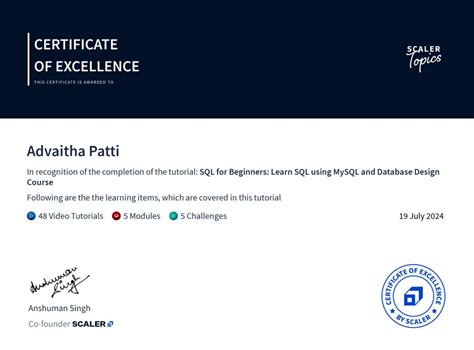Advaitha Reddy Patti On Linkedin I Have Completed Sql For Beginners Learn Sql Using Mysql And