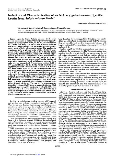 Pdf Isolation And Characterization Of An N Acetylgalactosamine Specific Lectin From Salvia