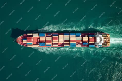 Premium Photo Container Ship At Sea Top Down Perspective Aerial View