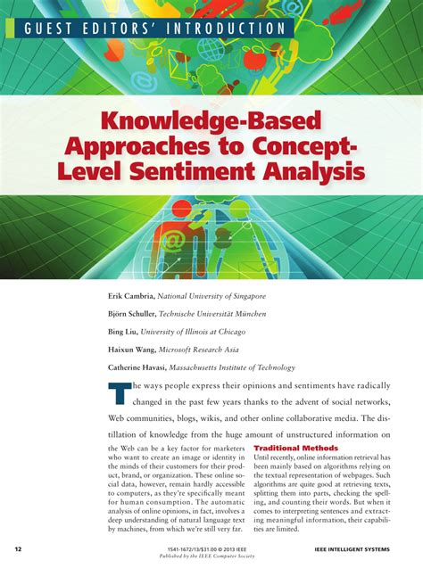 Pdf Knowledge Based Approaches To Concept Level Sentiment Analysis