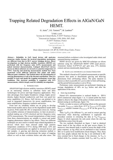 Pdf Trapping Related Degradation Effects In Algangan Hemt