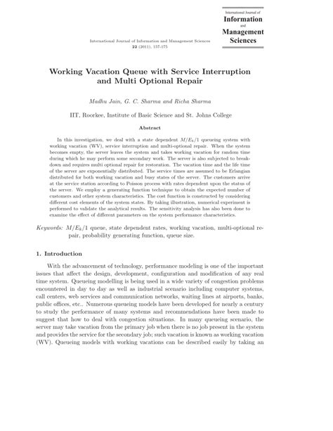 Pdf Working Vacation Queue With Service Interruption And Multi