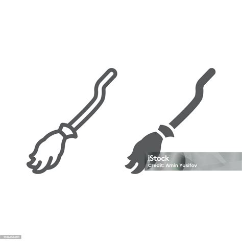 마녀 빗자루 라인과 문자 모양 아이콘 할로윈 매직 빗자루 서명 벡터 그래픽 흰색 배경 Eps 10에 선형 패턴 가정 생활에 대한 스톡 벡터 아트 및 기타 이미지 Istock