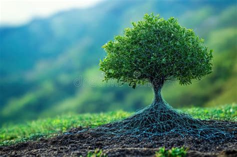 Growing Tree Shows Interconnectedness Of Nature And Technology Stock Illustration Illustration