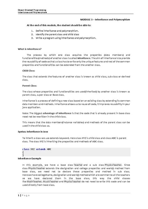 week 4 inheritance and polymorphism inheritance and polymorphism