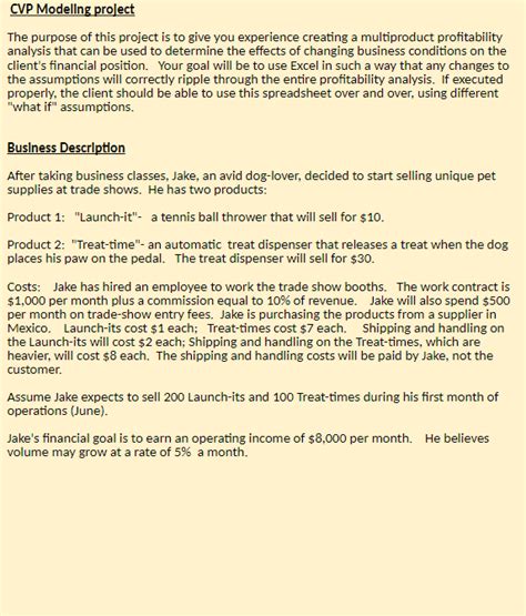 Solved CVP Modelling Project The Purpose Of This Project Is Chegg Com