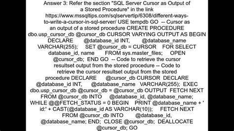 Returning A Cursor From A Stored Procedure