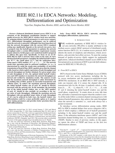 Pdf Achieving Optimum Network Throughput And Service Differentiation For Ieee 802 11e Edca