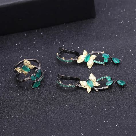 Gems балетные 925 пробы серебро ручная работа Бабочка элегантные Висячие серьги