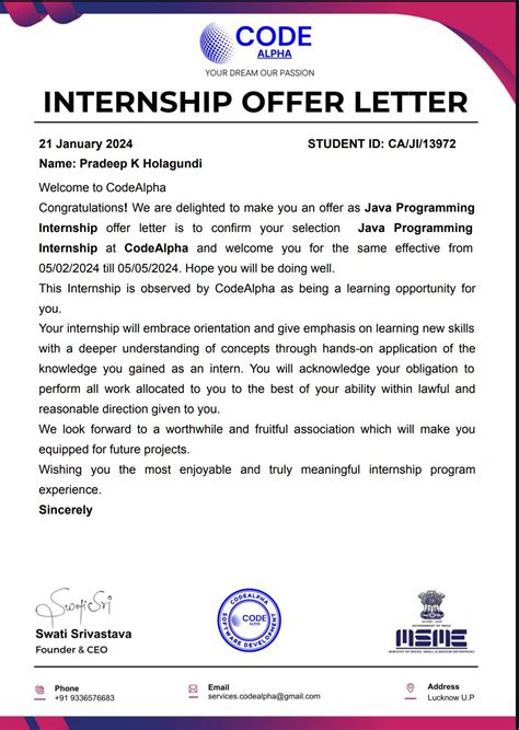 codealpha codealphainternship java javainternship pradeep holagundi