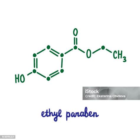 에틸 파라벤 손으로 그린 벡터 공식 화학 구조 레터링 블루 그린 건강관리와 의술에 대한 스톡 벡터 아트 및 기타 이미지 건강관리와 의술 건축물 과학 Istock