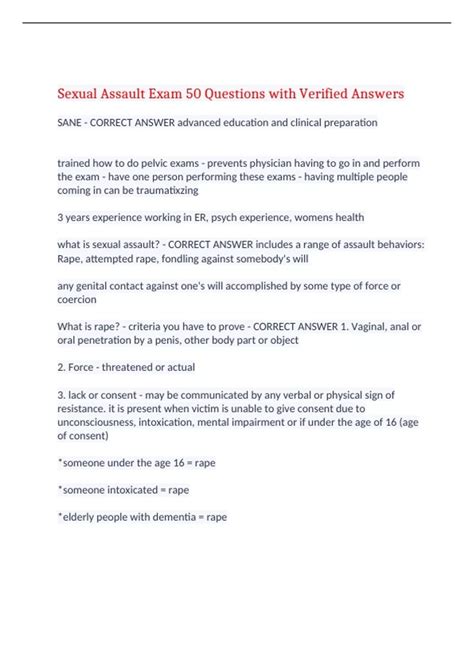 sexual assault exam 50 questions with verified answers 100 correct