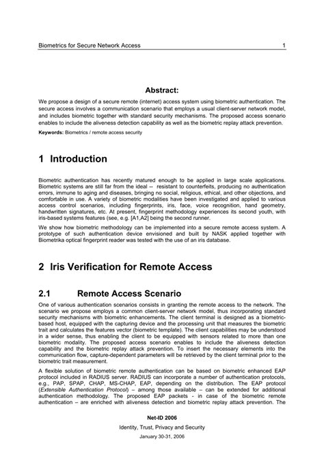 Pdf Biometrics For Secure Remote Access