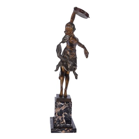 A Titze Birks Foundry Deco Tambourine Dancer Bronze Sculpture Solvang
