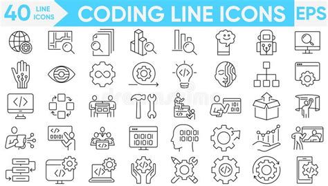 Coding Line Icons Vector And Illustration Set Stock Vector