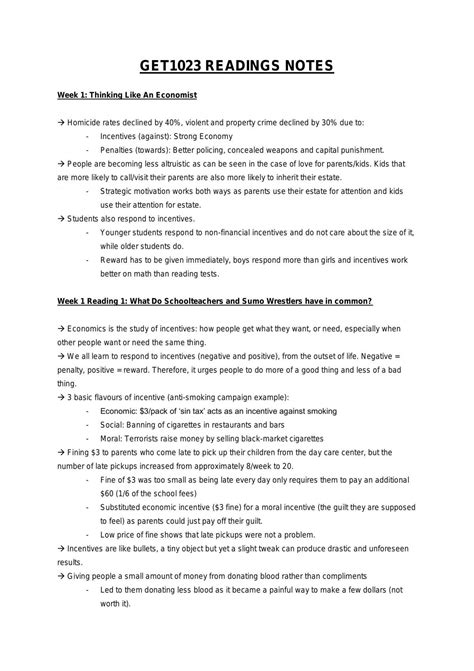 Get1023 Thinking Like An Economist Notes Get1023 Thinking Like An Economist Nus Thinkswap