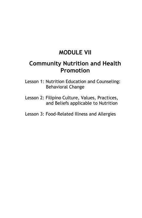 Module Vii Lecture Notes Of Community Health Nursing Module Vii Community Nutrition And