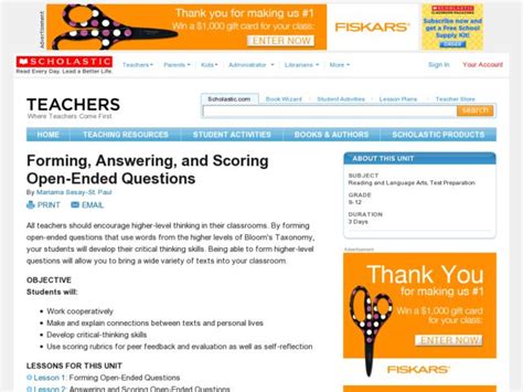 forming answering and scoring open ended questions lesson plan for