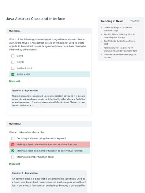 Quiz About Java Abstract Class And Interface Pdf Class Computer