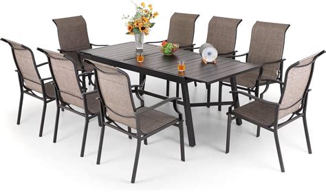 Phi Villa 9 Pcs Patio Dining Set Outdoor Table And Chair Set With 8 Padded High
