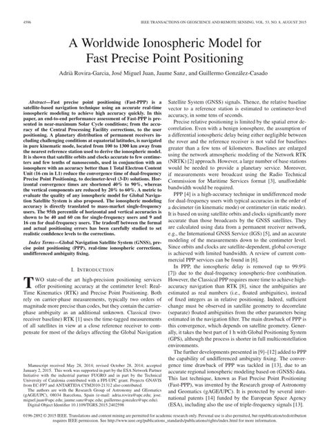 Pdf A Worldwide Ionospheric Model For Fast Precise Point Positioning