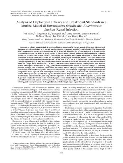 Pdf Analysis Of Daptomycin Efficacy And Breakpoint Standards In A Murine Model Ofenterococcus