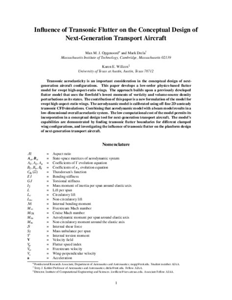 Pdf Influence Of Transonic Flutter On The Conceptual Design Of Next