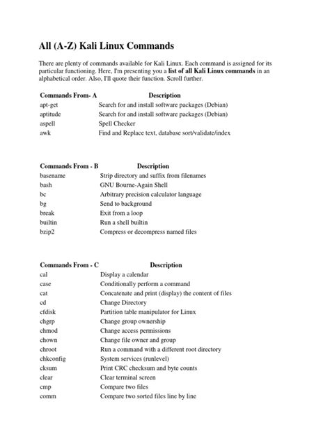 All A Z Kali Linux Commands 1707826005 Pdf Computer File Software