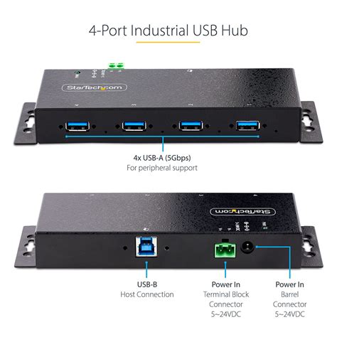 StarTech 4 Port Industrial USB 3 0 Hub ESD Surge 5G4AINDNP USB A HUB Mwave