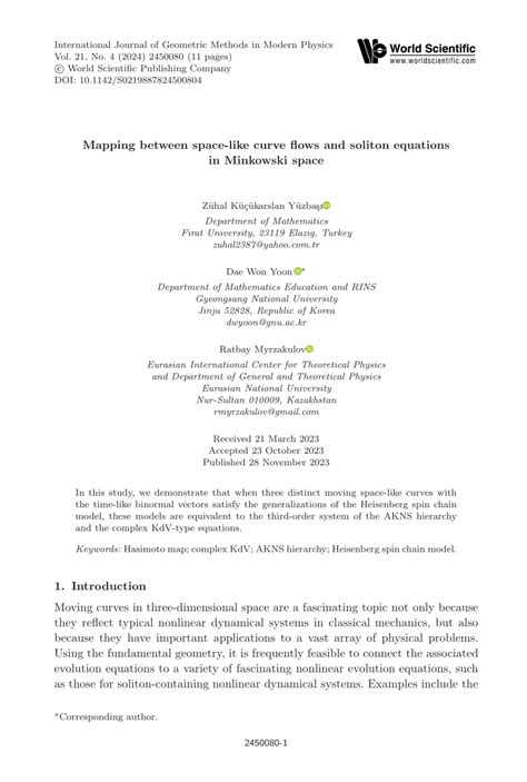 Pdf Mapping Between Space Like Curve Flows And Soliton Equations In Minkowski Space