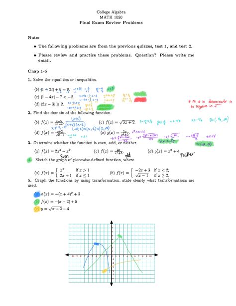 Math 1050 Final Exam Practice Materials College Algebra Math 1050 Final Exam Review Problems