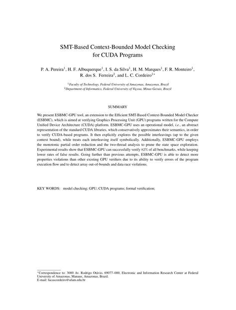 Pdf Smt Based Context Bounded Model Checking For Cuda Programs