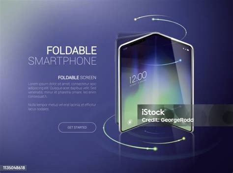 새로운 접이식 스마트 폰 개념 광고 배경 및 접기 유연한 화면 프로토 타입 배경과 접을 유연한 화면과 모바일 추가 브랜딩에 대 한 모의 모델입니다 유연성에 대한 스톡 벡터