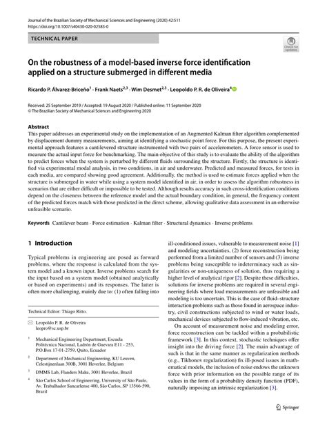 Pdf On The Robustness Of A Model Based Inverse Force Identification Applied On A Structure