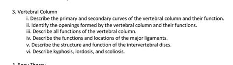 Solved 3 Vertebral Column I Describe The Primary And Secondary Curves Of The Vertebral Column