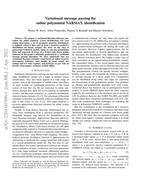 Variational Message Passing For Online Polynomial Narmax Identification