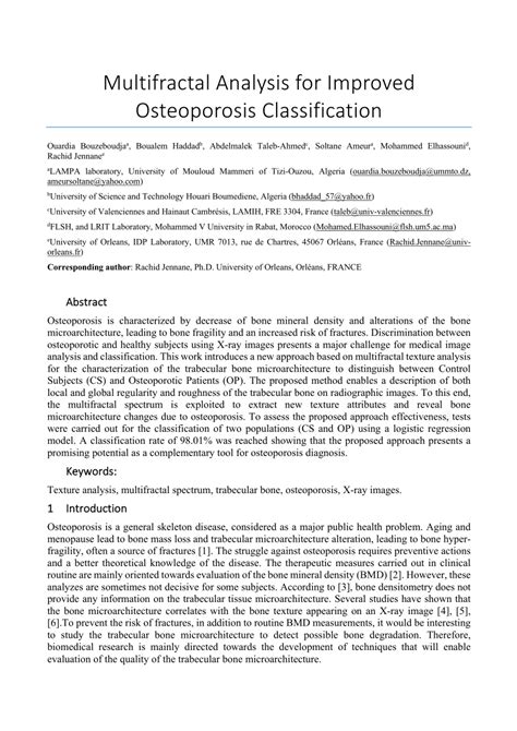 Pdf Multifractal Analysis For Improved Osteoporosis Classification