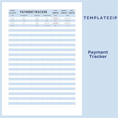 Payment Tracker Spreadsheet Template Printable Client Payment History Log Editable Excel