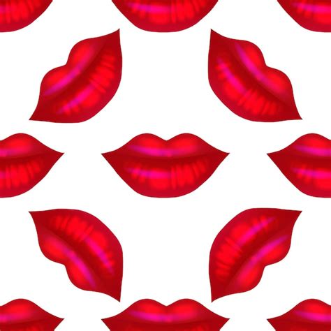 Seamless Red Lips On White Background Premium Vector