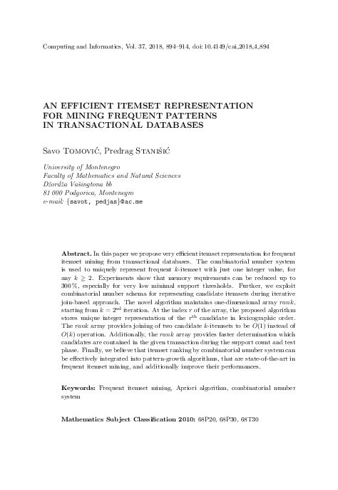 An Efficient Itemset Representation For Mining Frequent Patterns In Transactional Databases